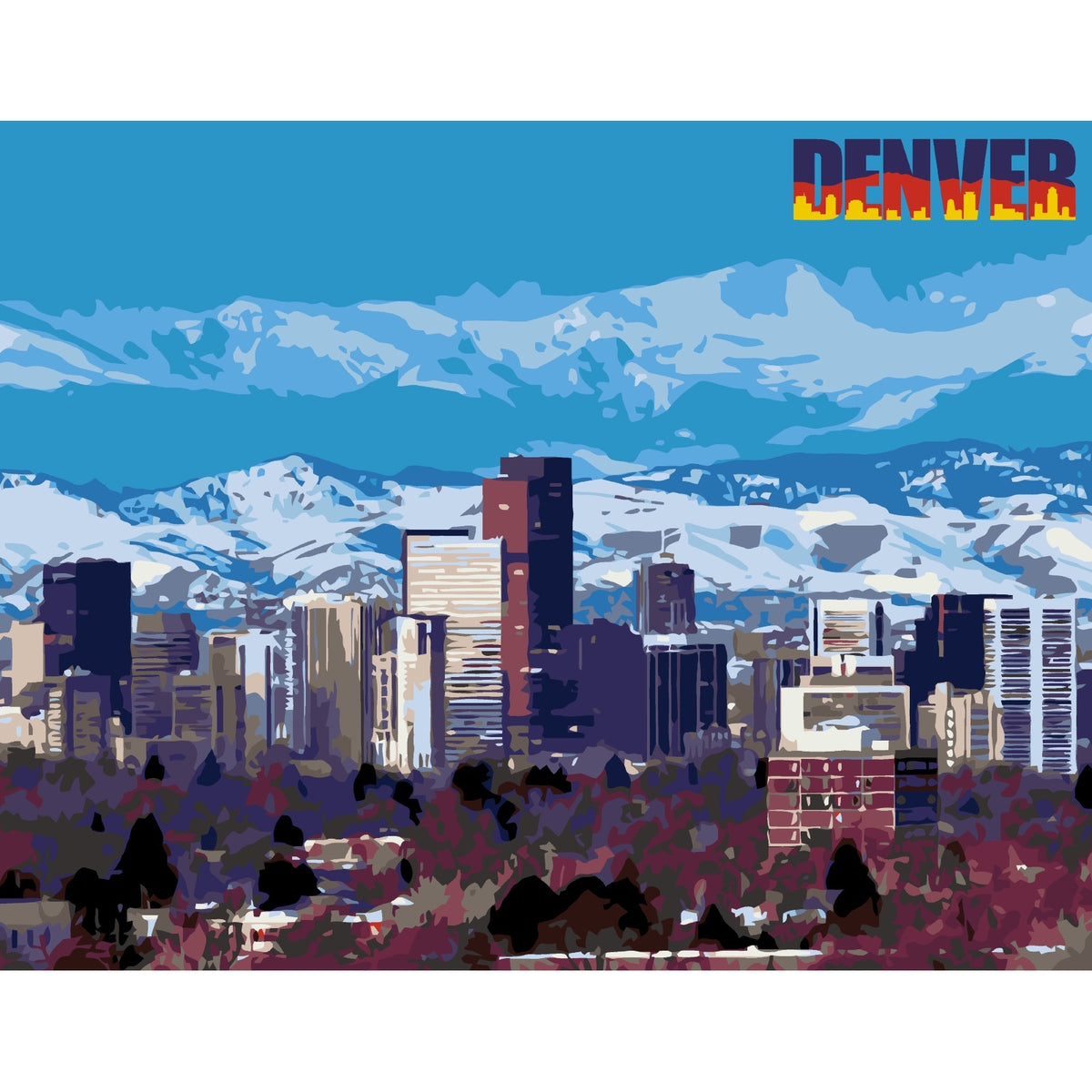 Denver Skyline – Paint by Numbers Kit | Artwille | 14x18 inch Canvas ...